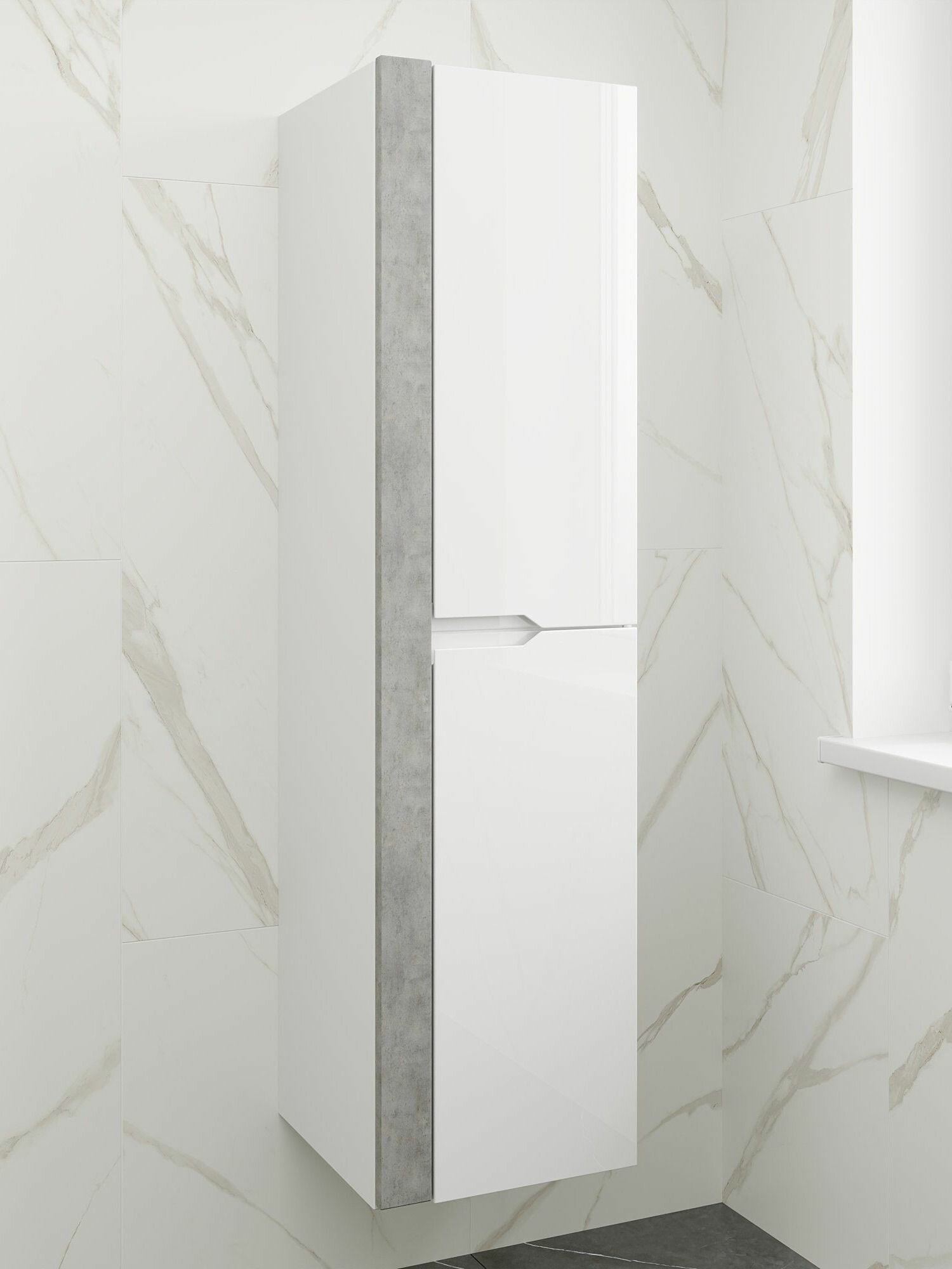 Шкаф пенал в ванную комнату, Fauraplus Милена 35 подвесной, белый, глянец, бетон