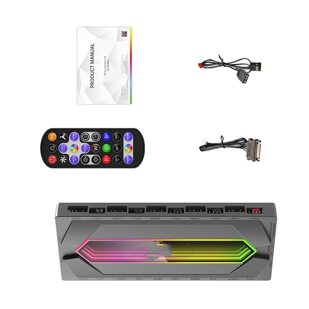 Магнитный Контроллер-Концентратор Вентилятора 12 ARGB + 10 PWM с Пультом Дистанционного Управления для Компьютерного Офиса