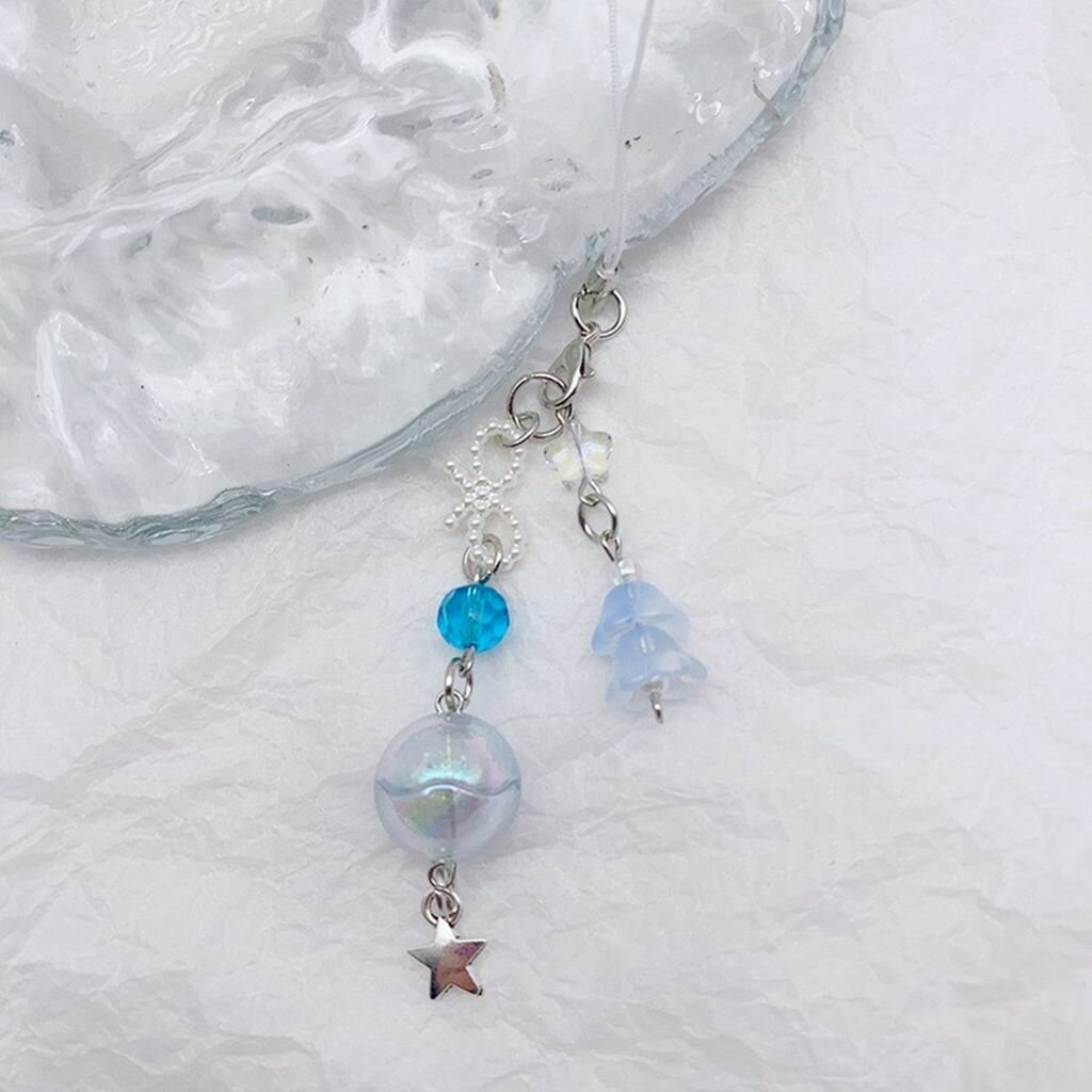 Цветочный лазерный брелок с колокольчиком из бисера для мобильного телефона-подвеска на цепочке-тип 3