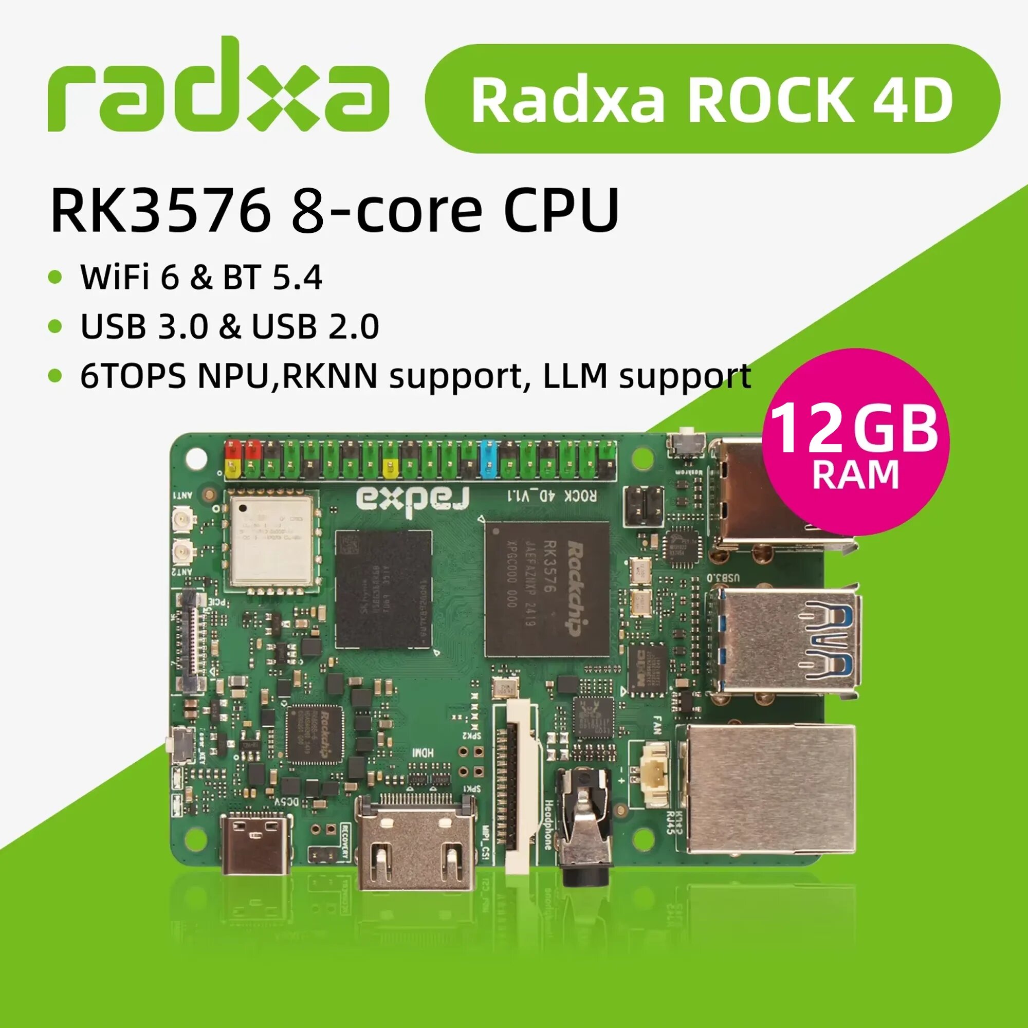 Radxa ROCK 4D RK3576 компьютерная плата 4D 12GB