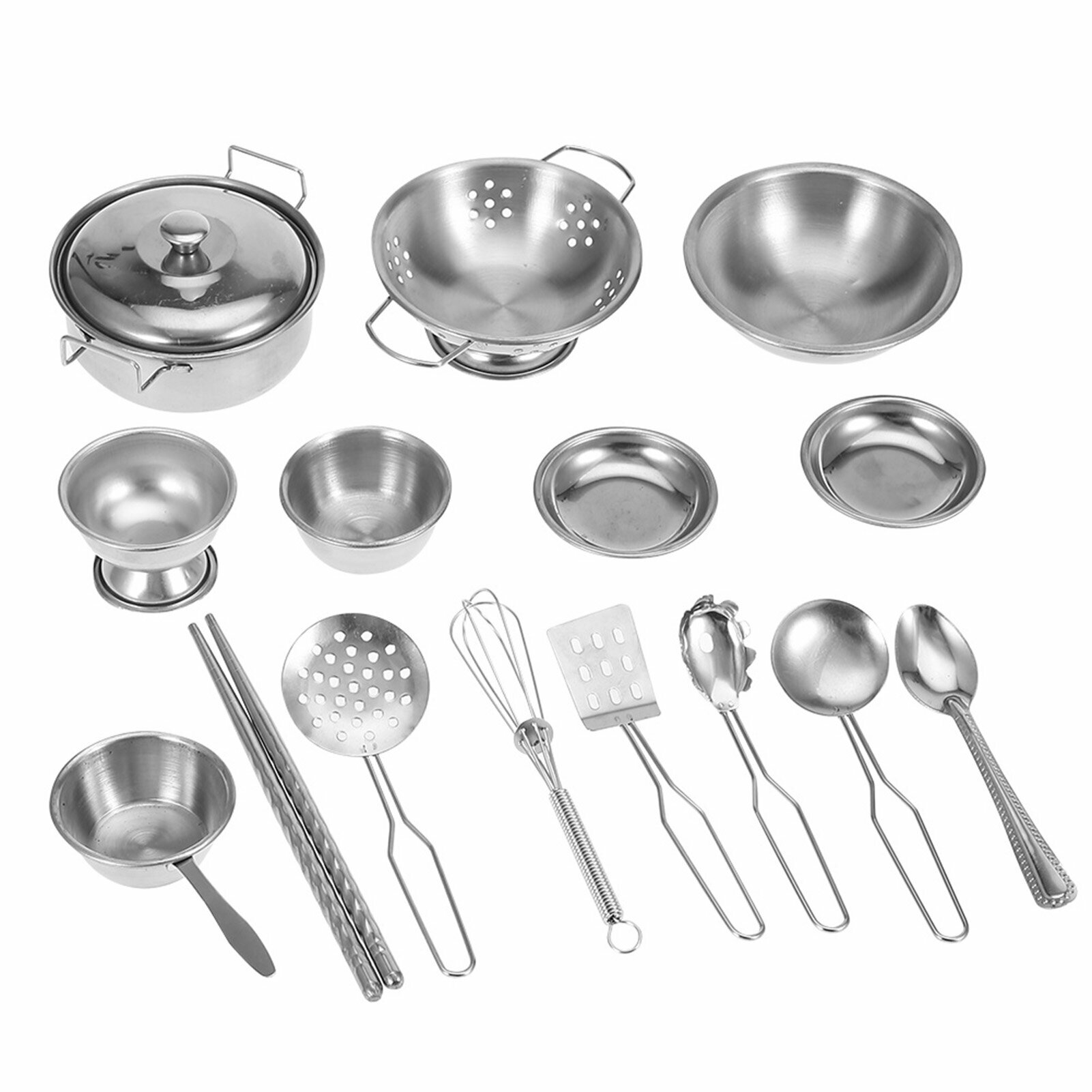 16PCS Kitchen Toys Stainless Steel Cookware Cooking Utensils Pan Set for Children