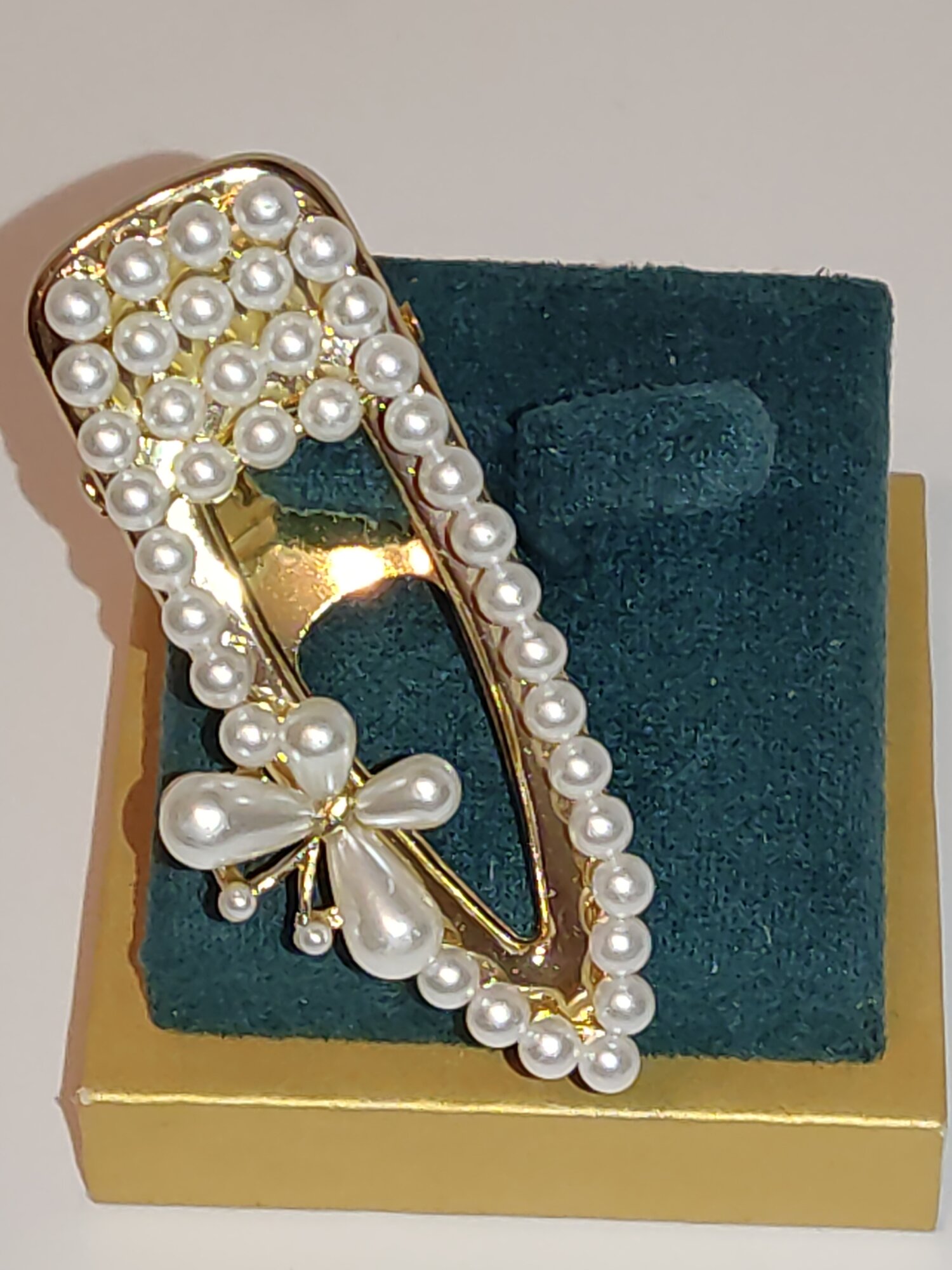 Заколка зажим для волос "Жемчужный", металл, золотистый, 6 см