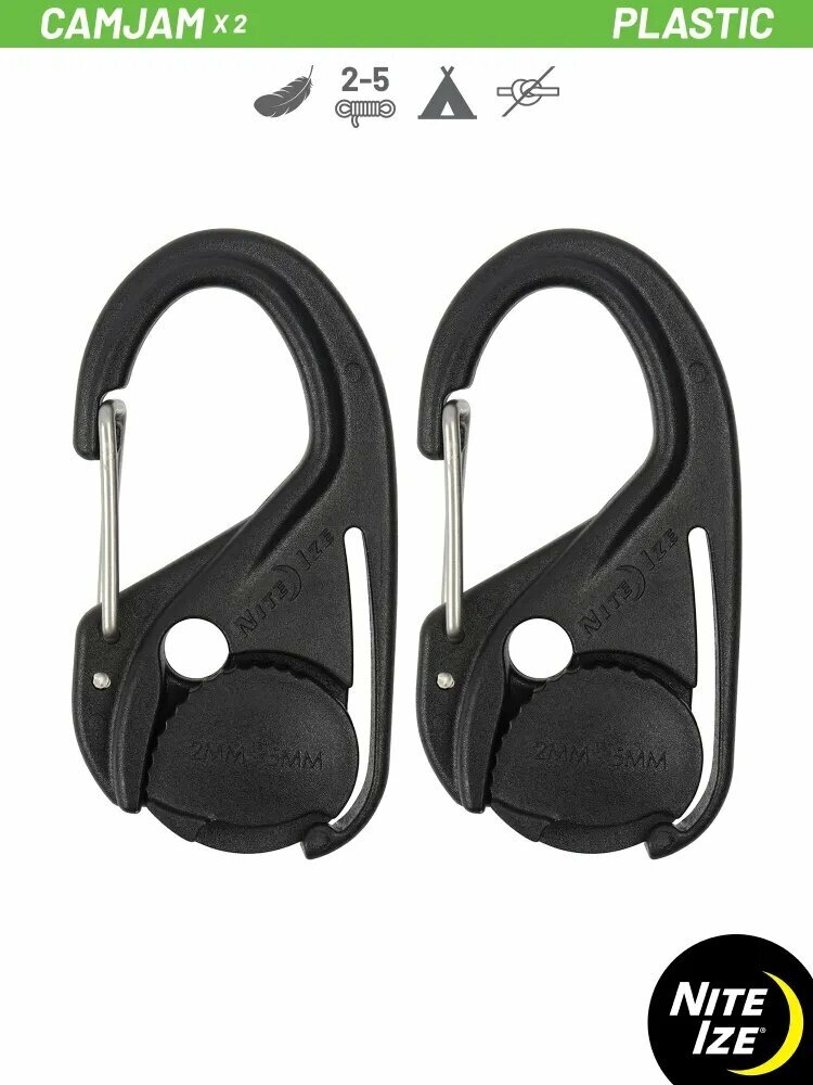 Безузловой натяжитель для веревки с карабином Nite Ize CamJam - Черный 2 шт