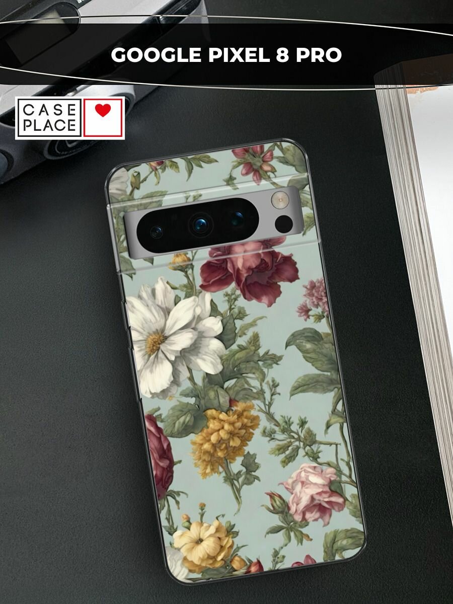 Силиконовый чехол на Google Pixel 8 Pro / Гугл Пиксель 8 Про с принтом Акварельные красные цветы