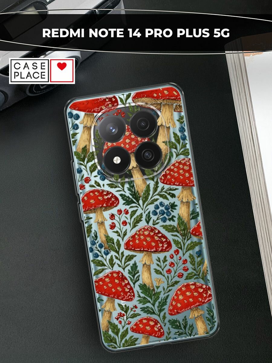 Силиконовый чехол на Xiaomi Redmi Note 14 Pro+ 5G / Сяоми Редми Нот 14 Про+ 5G с принтом Мухоморы