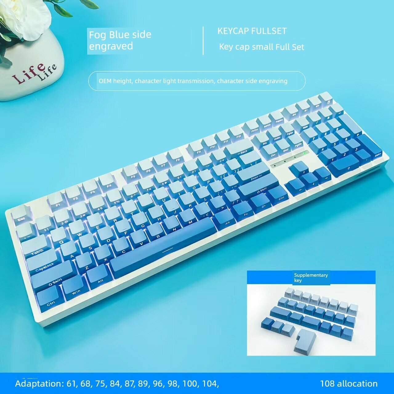 Градиентные полупрозрачные кейкапы для механической клавиатуры, PBT, OEM, цвет «румяна», простые градиентные кейкапы,