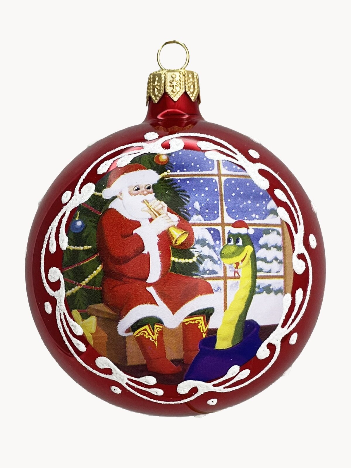 Елочная игрушка Ленигрушка Змея и Дед мороз №11 голубой металлик шар 80 мм