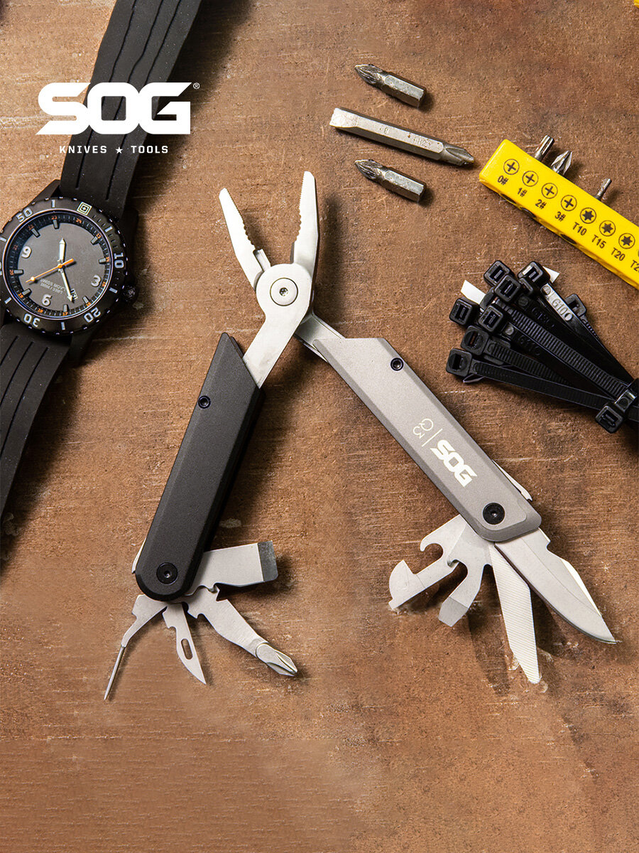 SOG BATON Q3, Складные плоскогубцы, 13 инструментов, Многофункциональная ручка