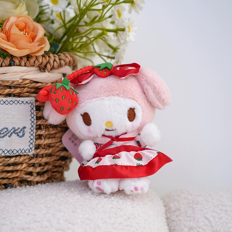 Маленький брелок-подвеска Hello Kitty, плюшевая игрушка-кошка, украшение для рюкзака для девочек Красная клубника - Моя