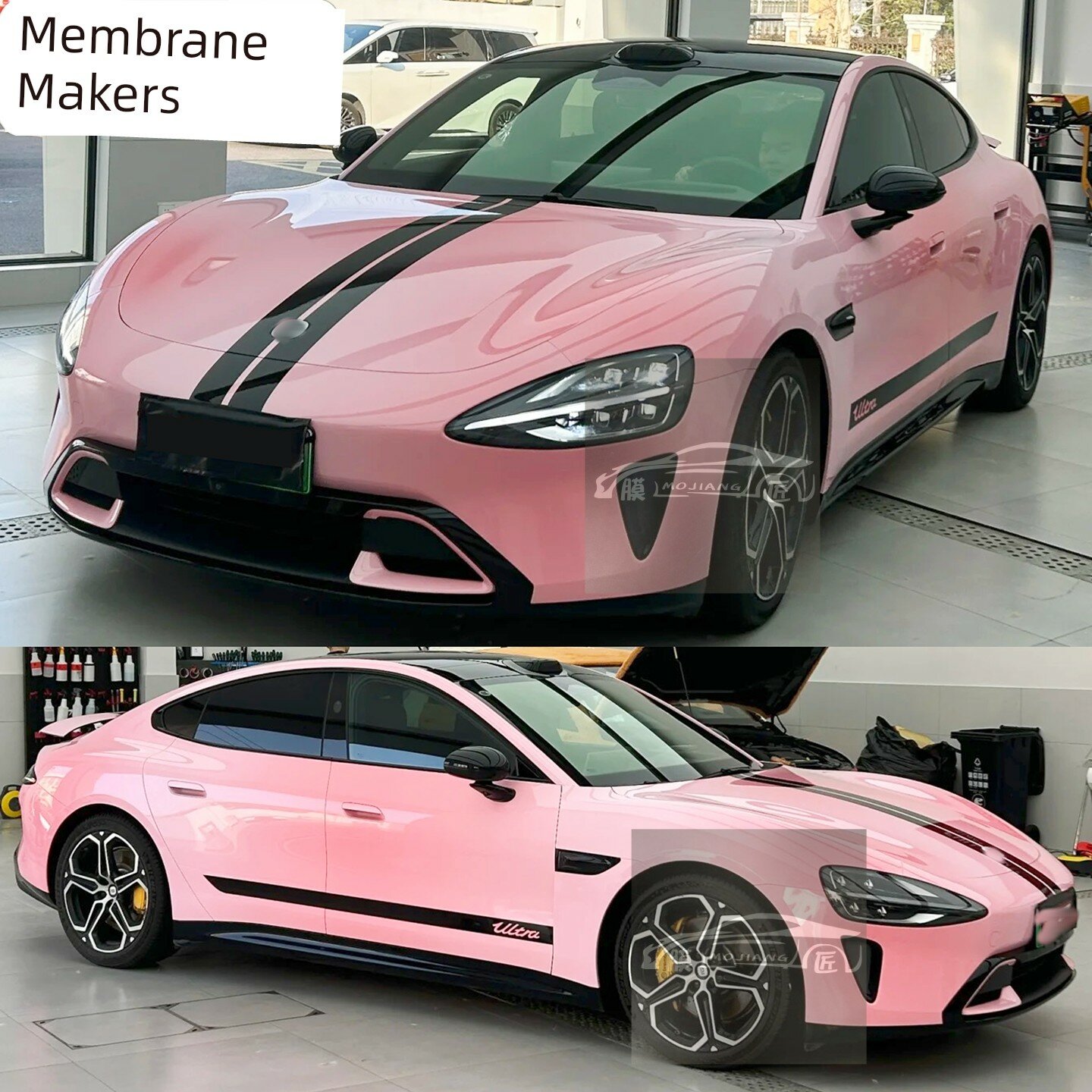 Набор автомобильных наклеек Xiaomi SU7 Ultra из ПЭТ, матовый черный, для капота, задней части и боков