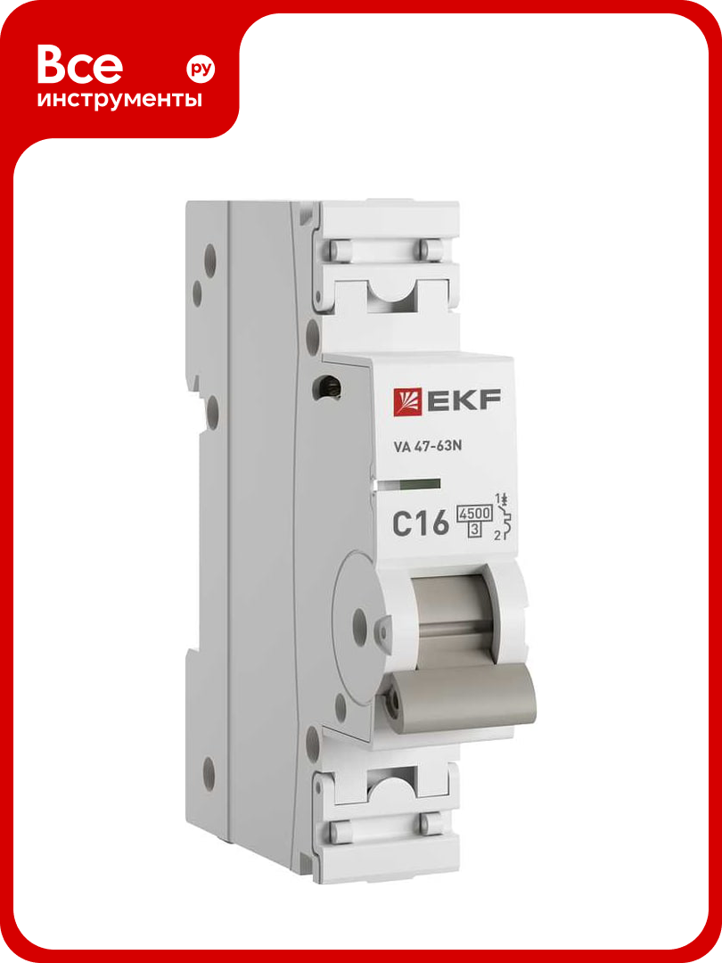 Автоматический выключатель EKF ВА 47-63N 1P 16А (C) 4,5 кА PROXIMA M634116C, пластик