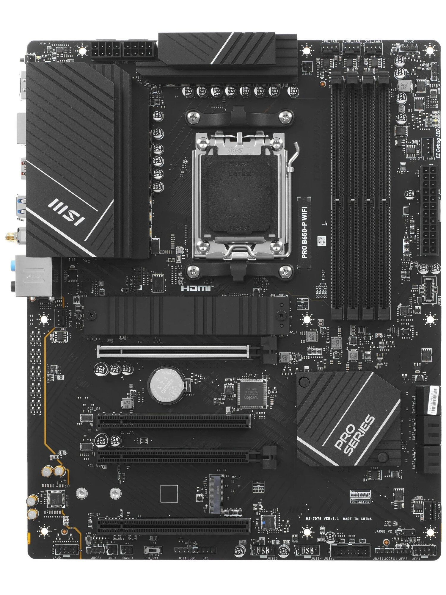 Материнская плата ATX MSI PRO B650-P WIFI (AM5, AMD B650, 4*DDR5 (6400), 2*M.2, 2.5Gan, WiFi, BT, HDMI, DP, USB Type-C