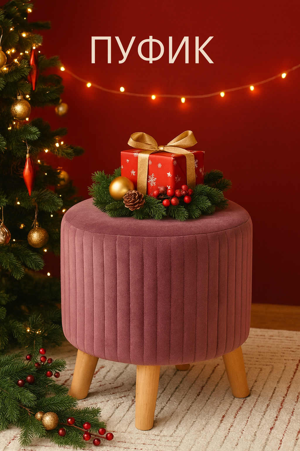 Пуфик в прихожую на ножках 39х39х44 см велюр пудровый Сон-Сервис