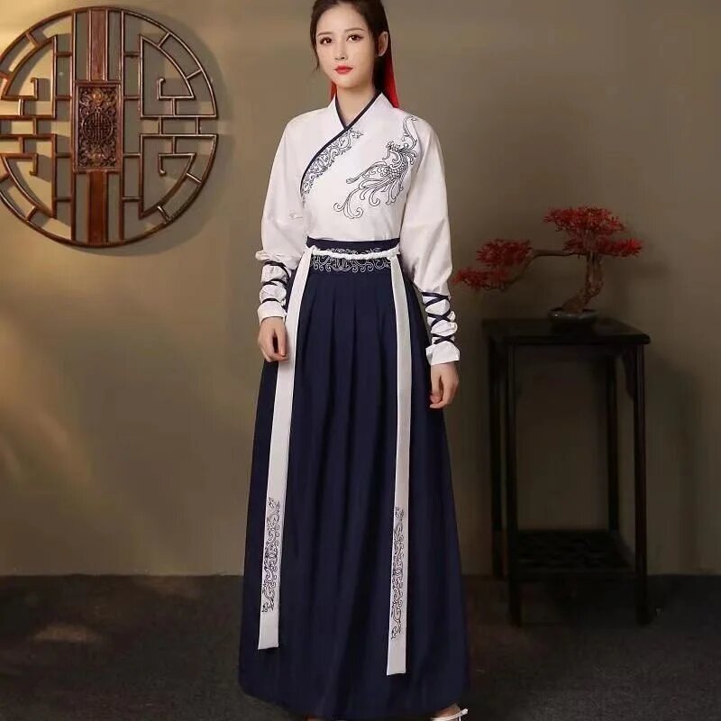 Женское традиционное кимоно Ханьфу с вышивкой Темно-синий, XL, 05