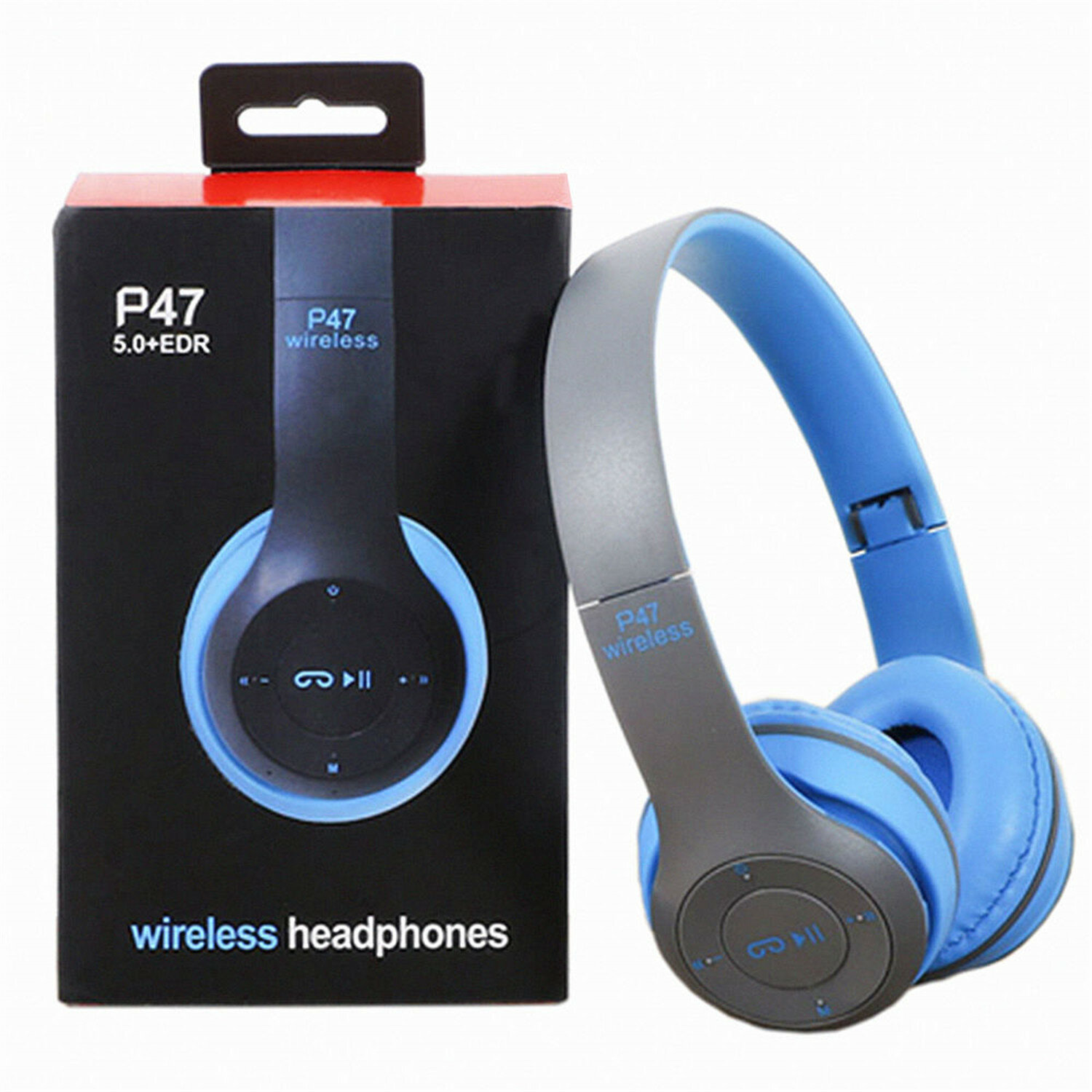 Наушники беспроводные bluetooth P47 накладные складные для мобильного телефона или компьютера audifonos линия AUX карта TF, 1 шт, вес 210г, размер 9 x 5,5 x 14 см, поддержка PS4, ноутбуки, планшеты, смартфоны, радиоприемник, 32G TF, MP3, батарея до 6