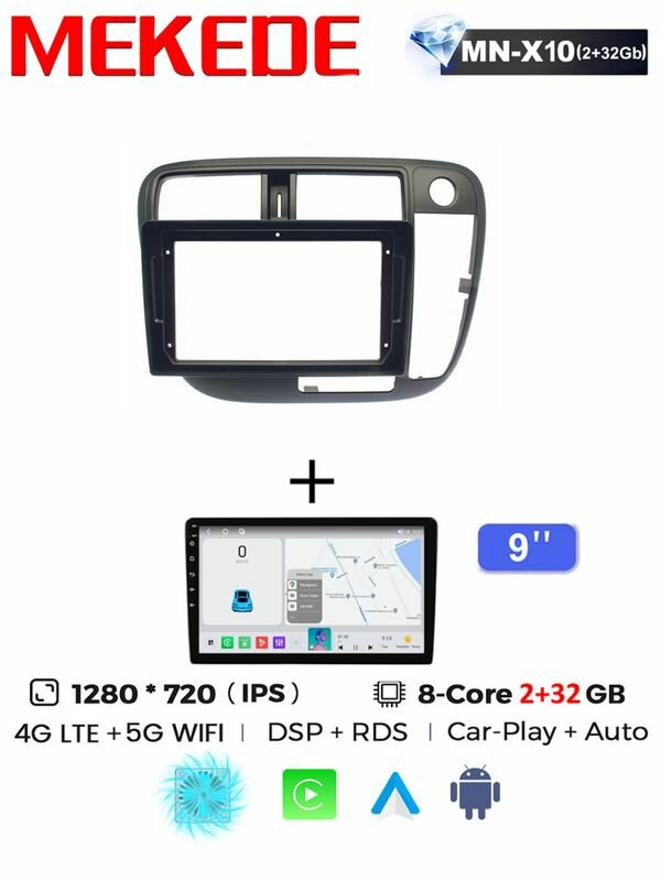 Магнитола 9" Mekede MN X10 Pro 2/32 Gb Honda Civic 6 1996-1999 Правый руль климат-контроль carplay