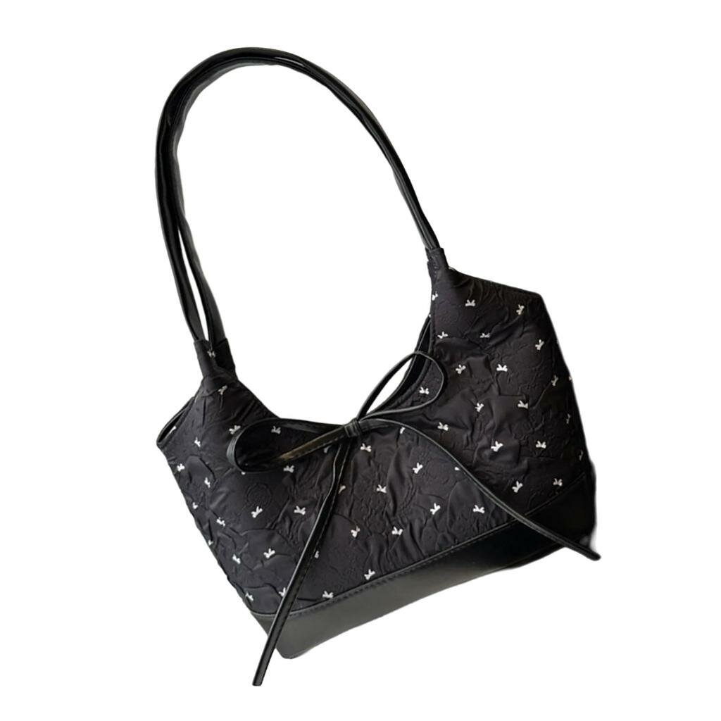 Повседневная простая модная сумка для пригородных поездок с бантом большой емкости для подмышек-черный