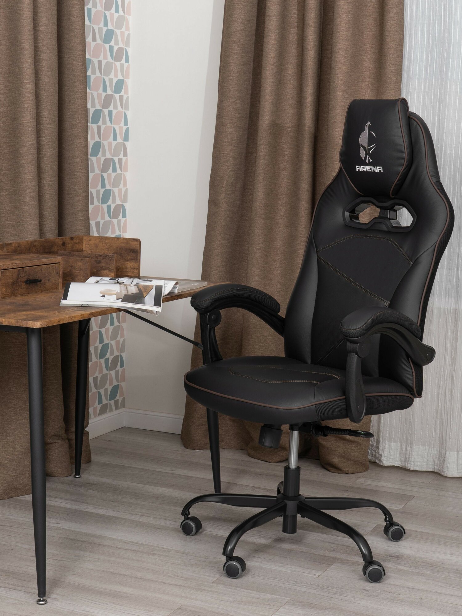 Кресло компьютерное игровое TetChair ARENA metalBL качание с фиксацией, усиленная крестовина, экокожа, черное