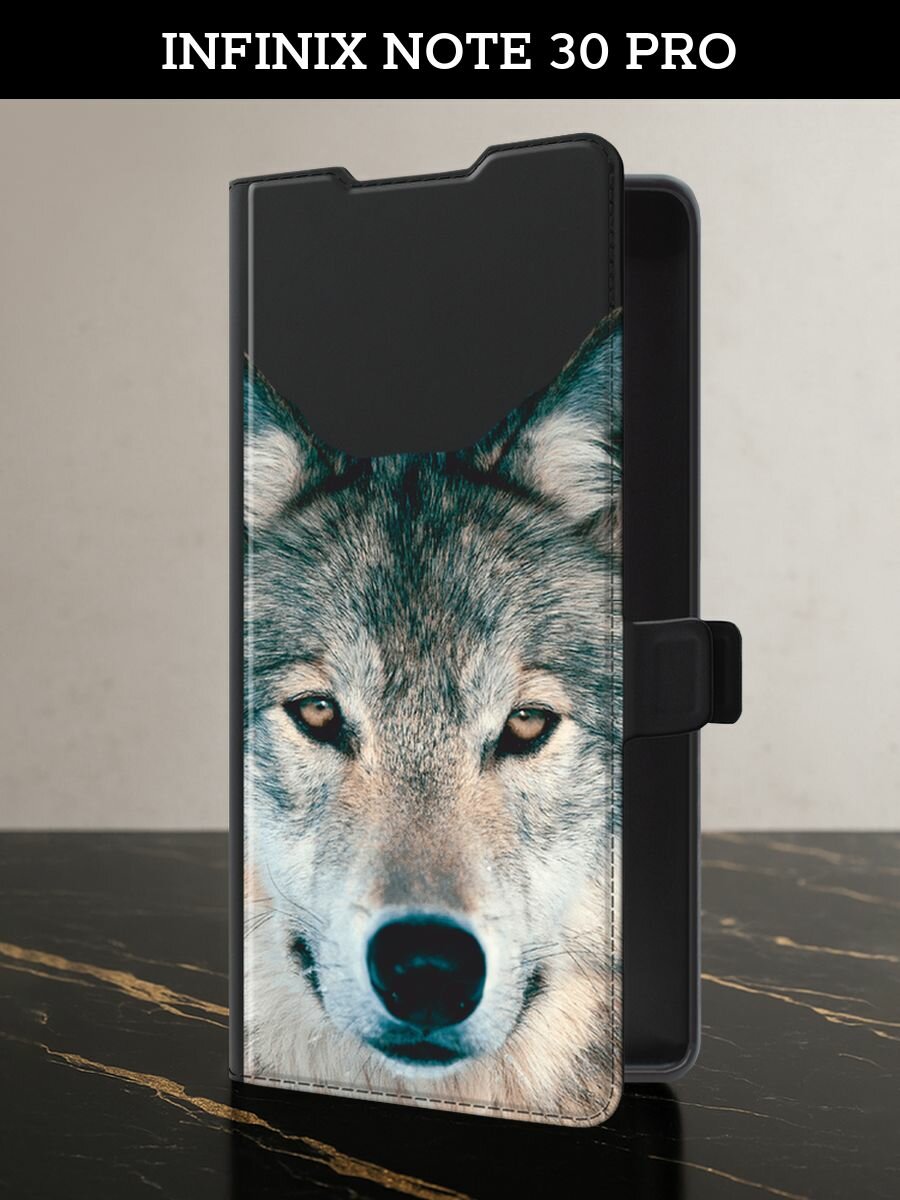 Чехол-книжка на Infinix Note 30 Pro (Инфиникс Нот 30 Про) с картой волк