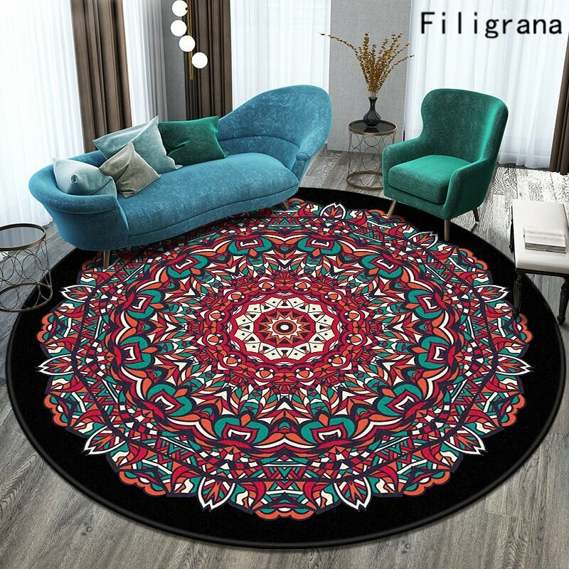 Винтажный круглый ковер Filigrana Mandala, подвесная корзина в скандинавском стиле, декоративный коврик для гостиной120