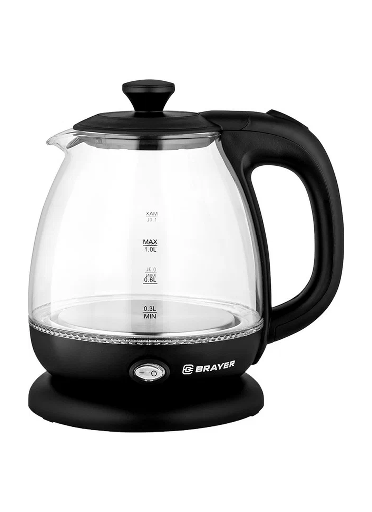 Электрический чайник BRAYER BR 6106, черный, пластик/стекло, 1л.