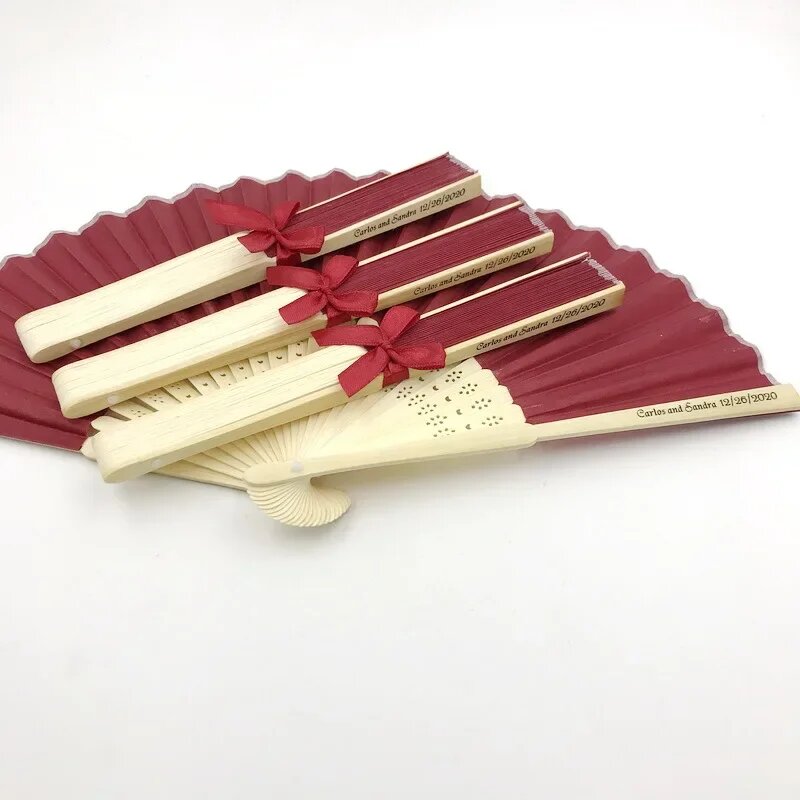 Персонализированный бамбуковый веер, свадьба Бордовый, 25pcs, разноцветный