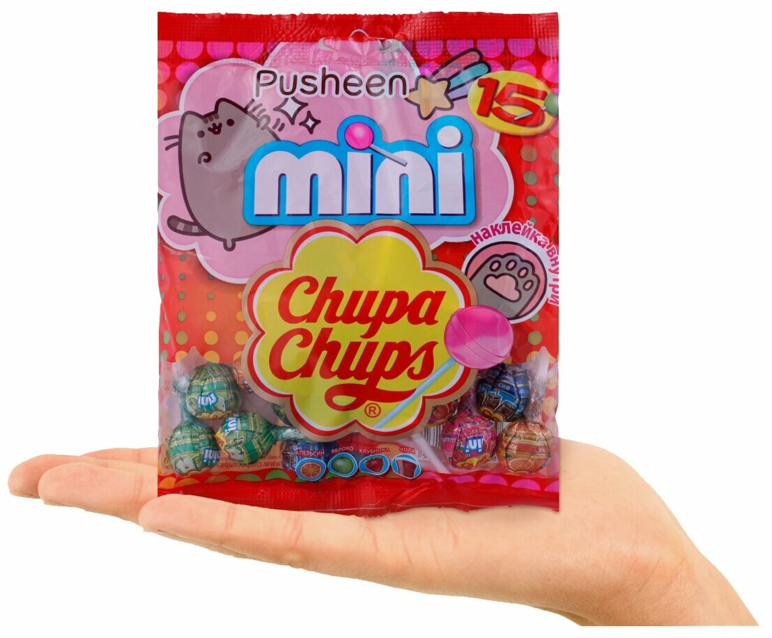 Леденцы на палочке Chupa Chups Mini ассорти вкусов, флоу-пак, 90 г — фото 1