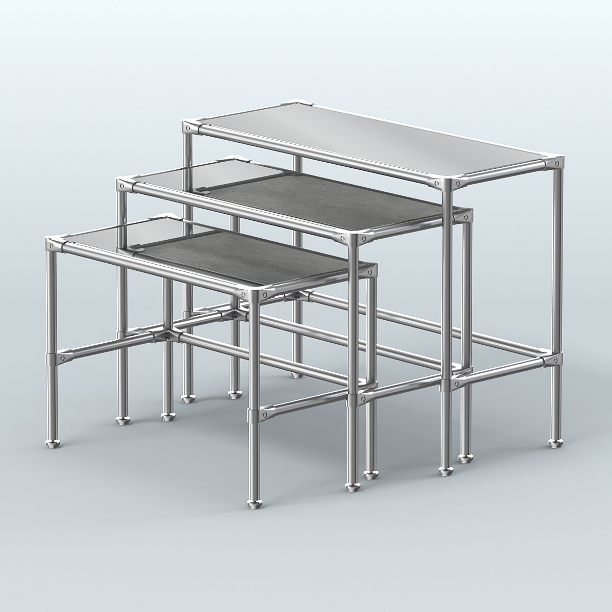 Комплект столов №1-5 с полками зеркало 4мм, Метрополитан Грей