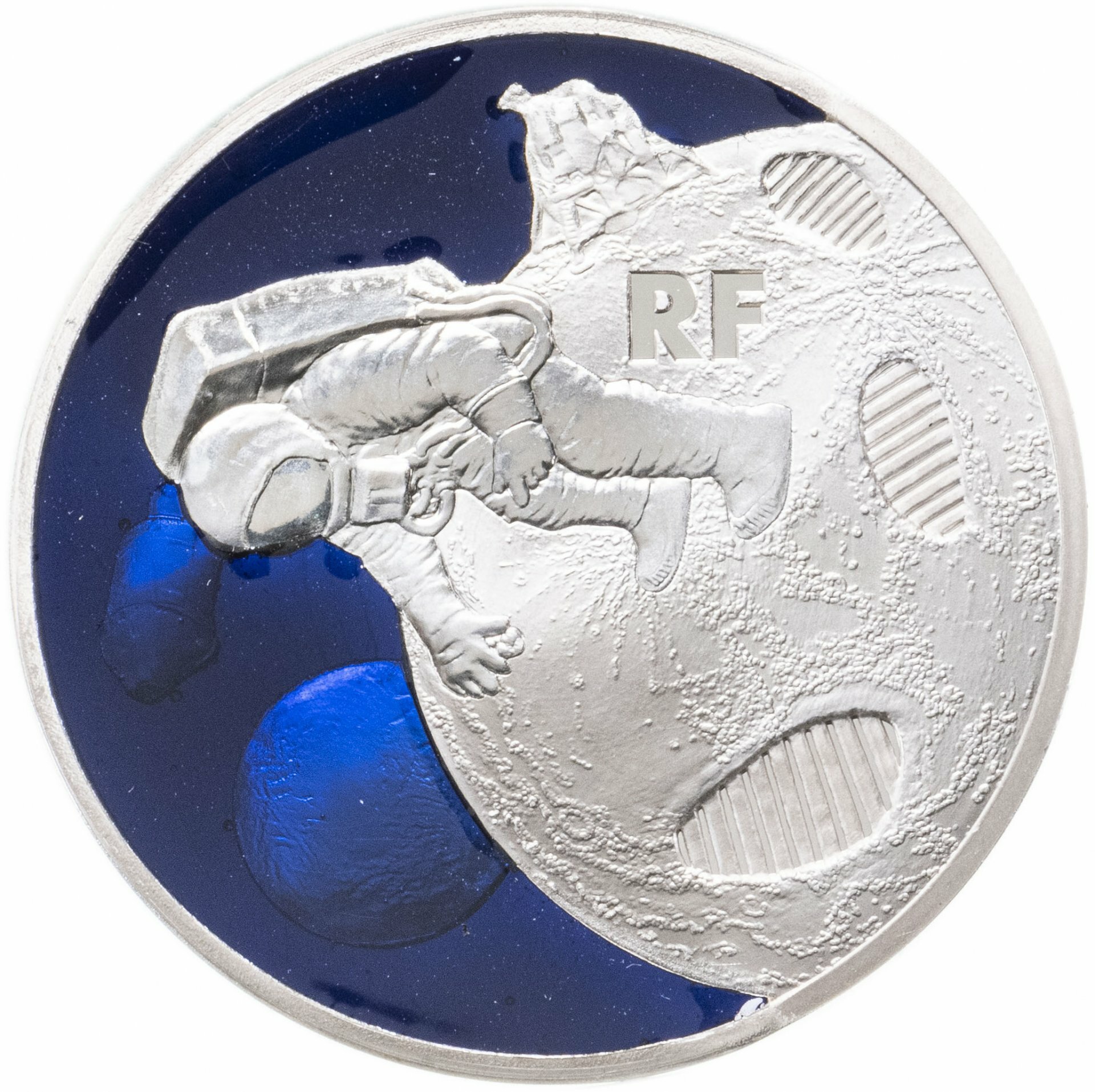 Франция 10 евро 2019 "50 лет прилунению", в футляре с сертификатом, Серебро 900, в сохранности Proof