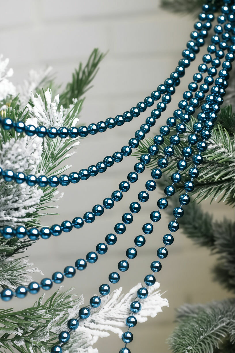 Бусы пластиковые елочный бисер, цвет: синий, 8 мм, 10 м, Winter Deco 000681