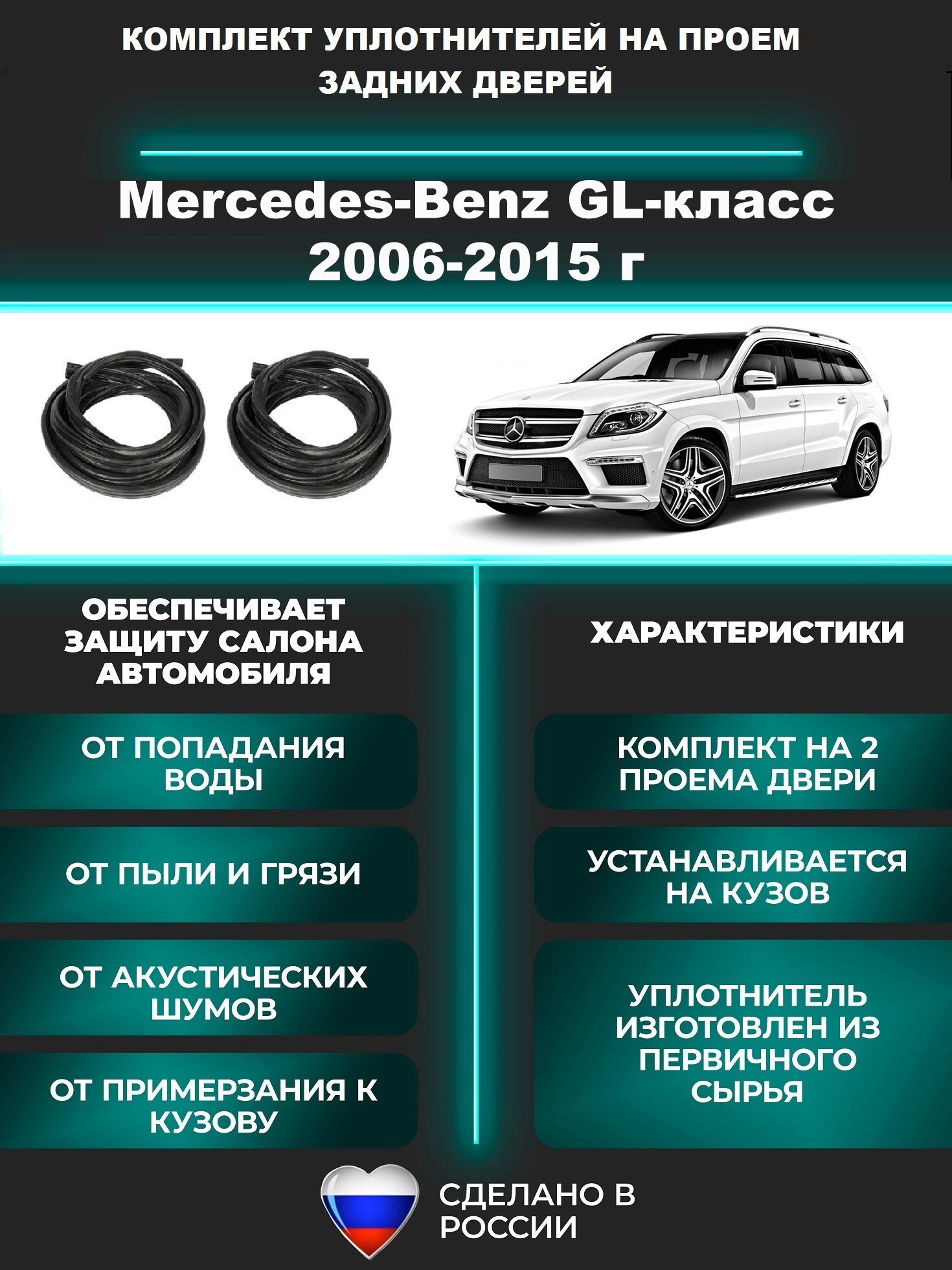 Комплект уплотнителей проема задних дверей для Mercedes-Benz GL-класс 2006-2015 г, Мерседес-Бенц GL-класс - 2 штуки