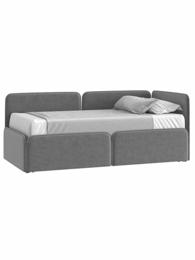 Кровать Тетрис 90х190см из микровелюра Форест серый с выдвижными ящиками