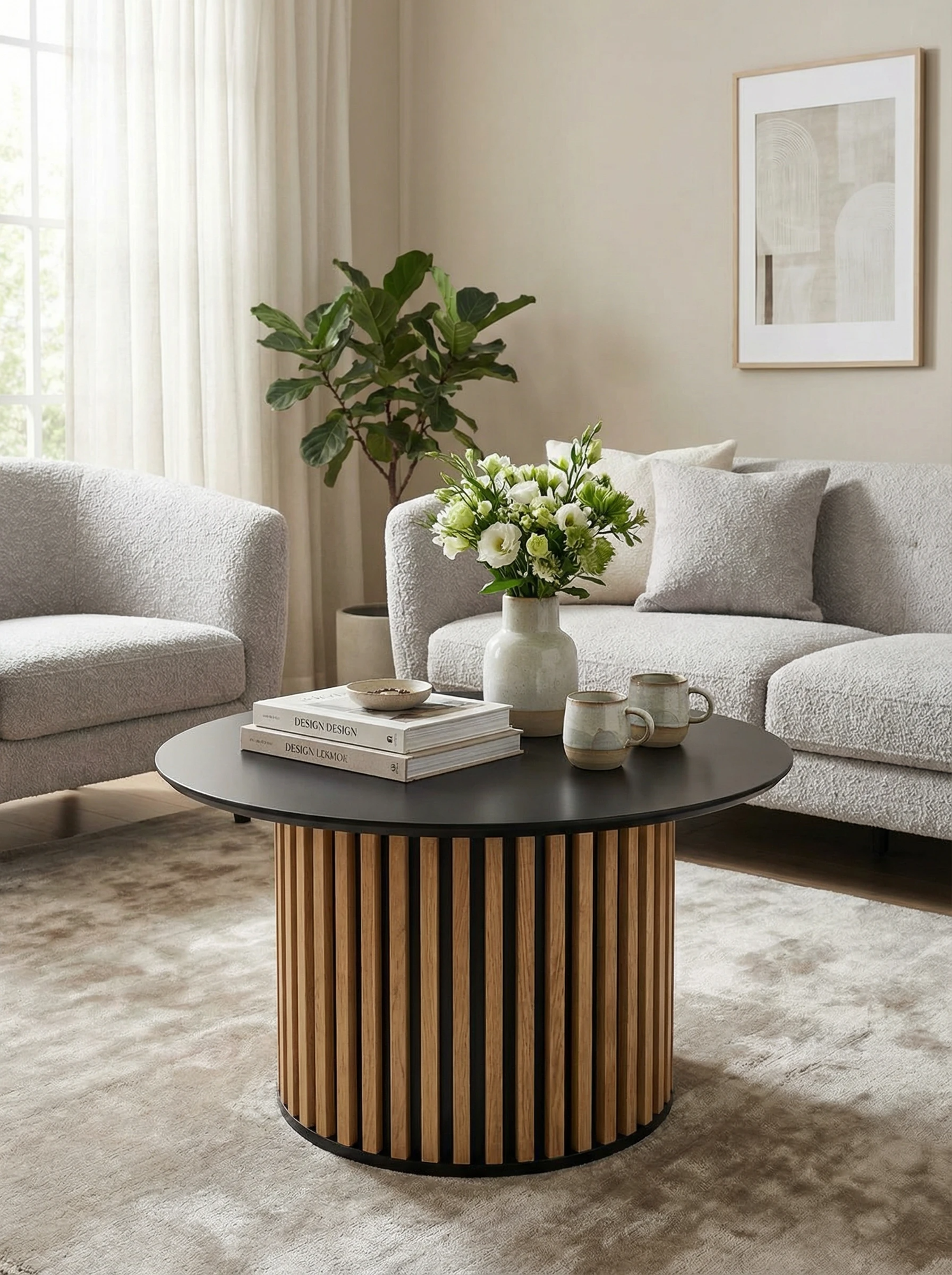 Журнальный стол дизайнерский Неаполь, круглый, черный, ЛДСП, 70х70х46,8 см