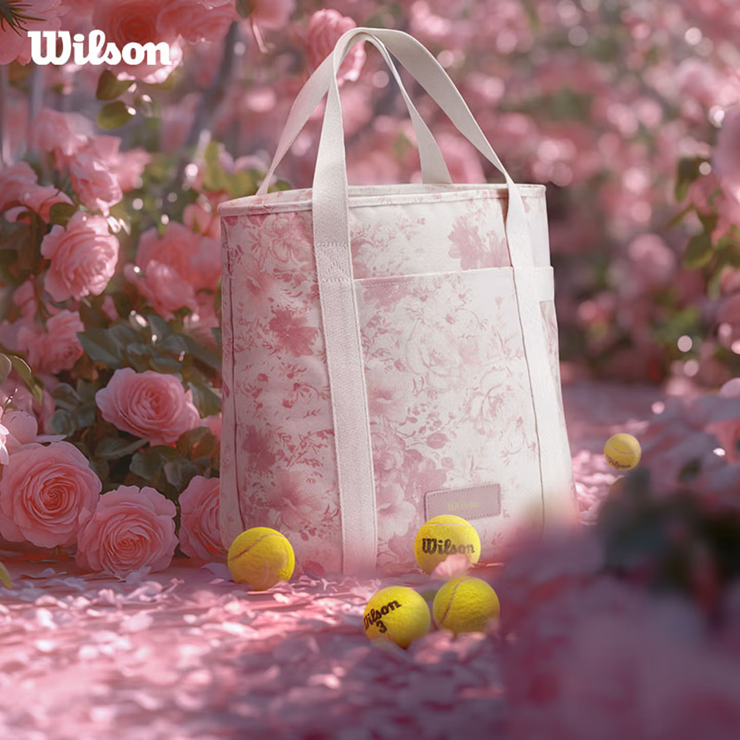 Сумка для теннисных ракеток Wilson Flower Rose Tote, 100% полиэстер, розовая