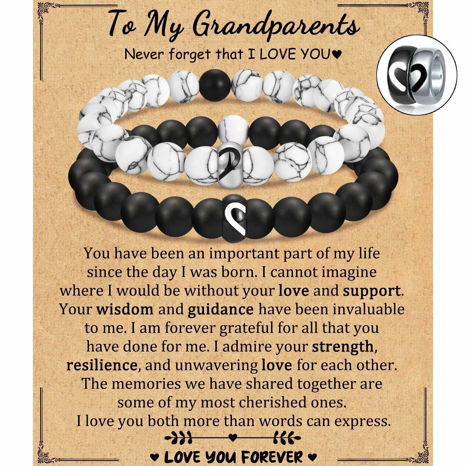 Браслет для гадания, YM Бирюза Оникс Сердце Сталь Пара Карта Удача