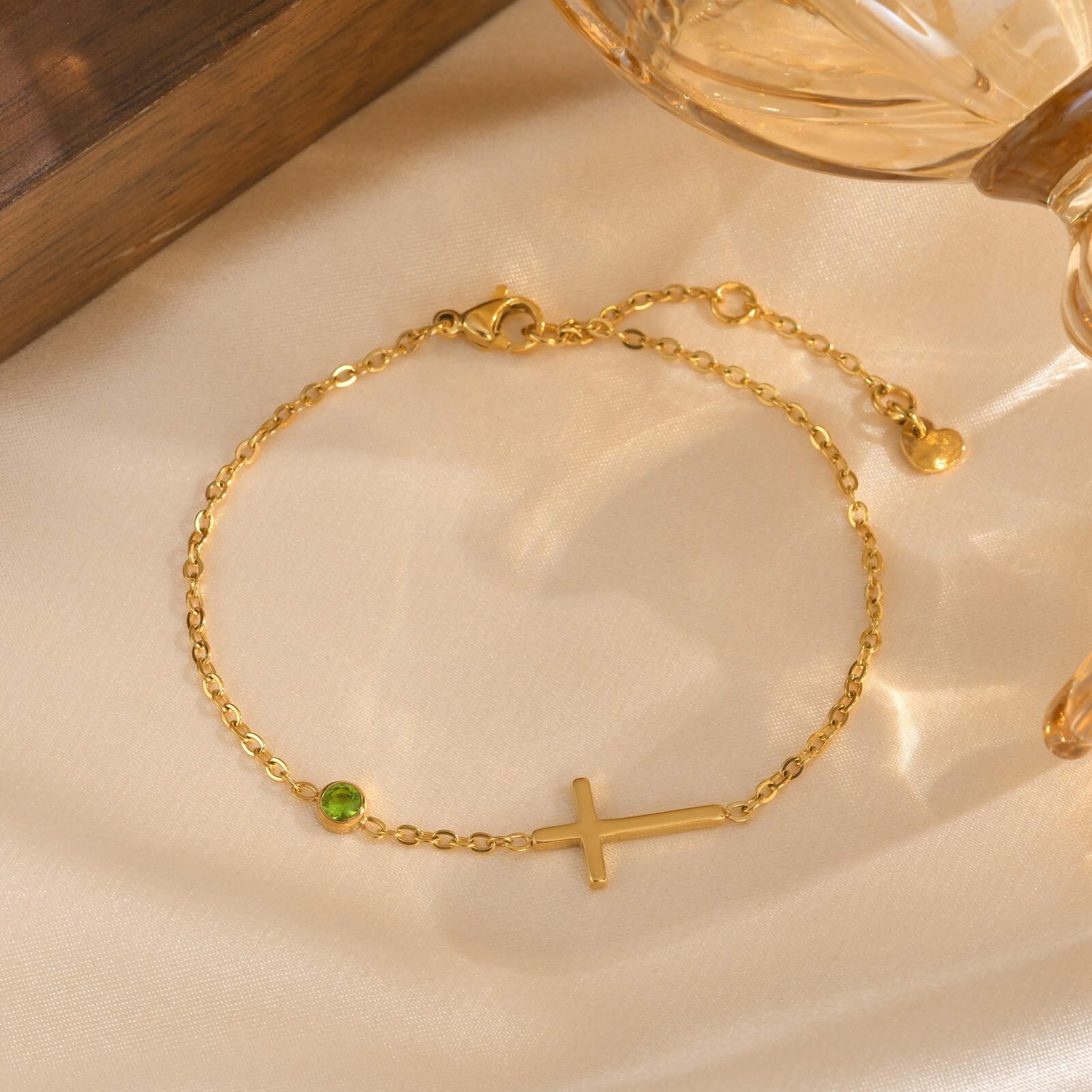 Браслет для гадания, YM Крест Камень рождения Сталь Золото Женский Удача