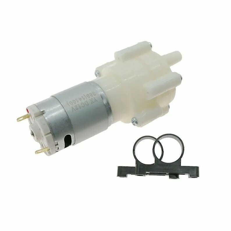Мембранный насос DC 12V для аквариума R385, 1.8 л/мин, 46x93 мм, с силиконовыми креплениями