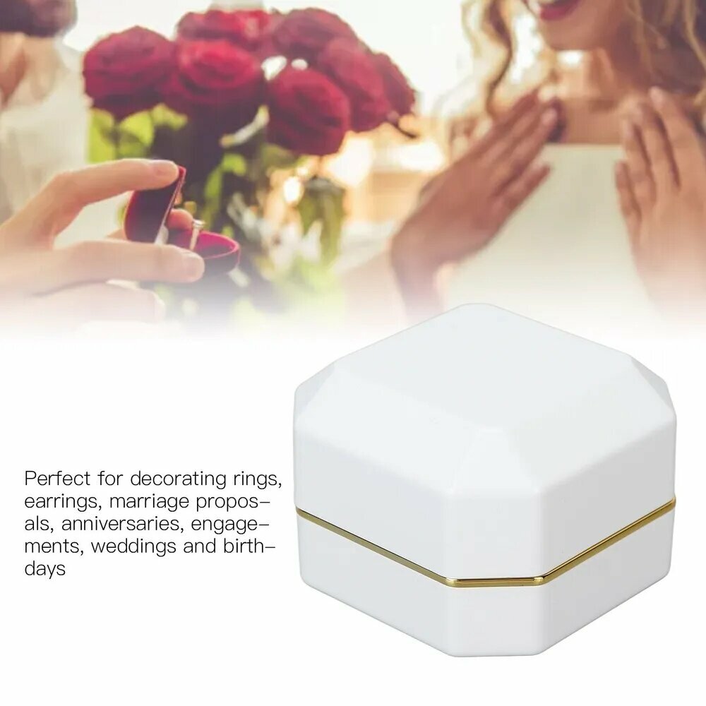 Роскошная коробка для колец квадратный бархатный футляр для обручального кольца со светодиодной подсветкой для предложения помолвки WeddingWhite