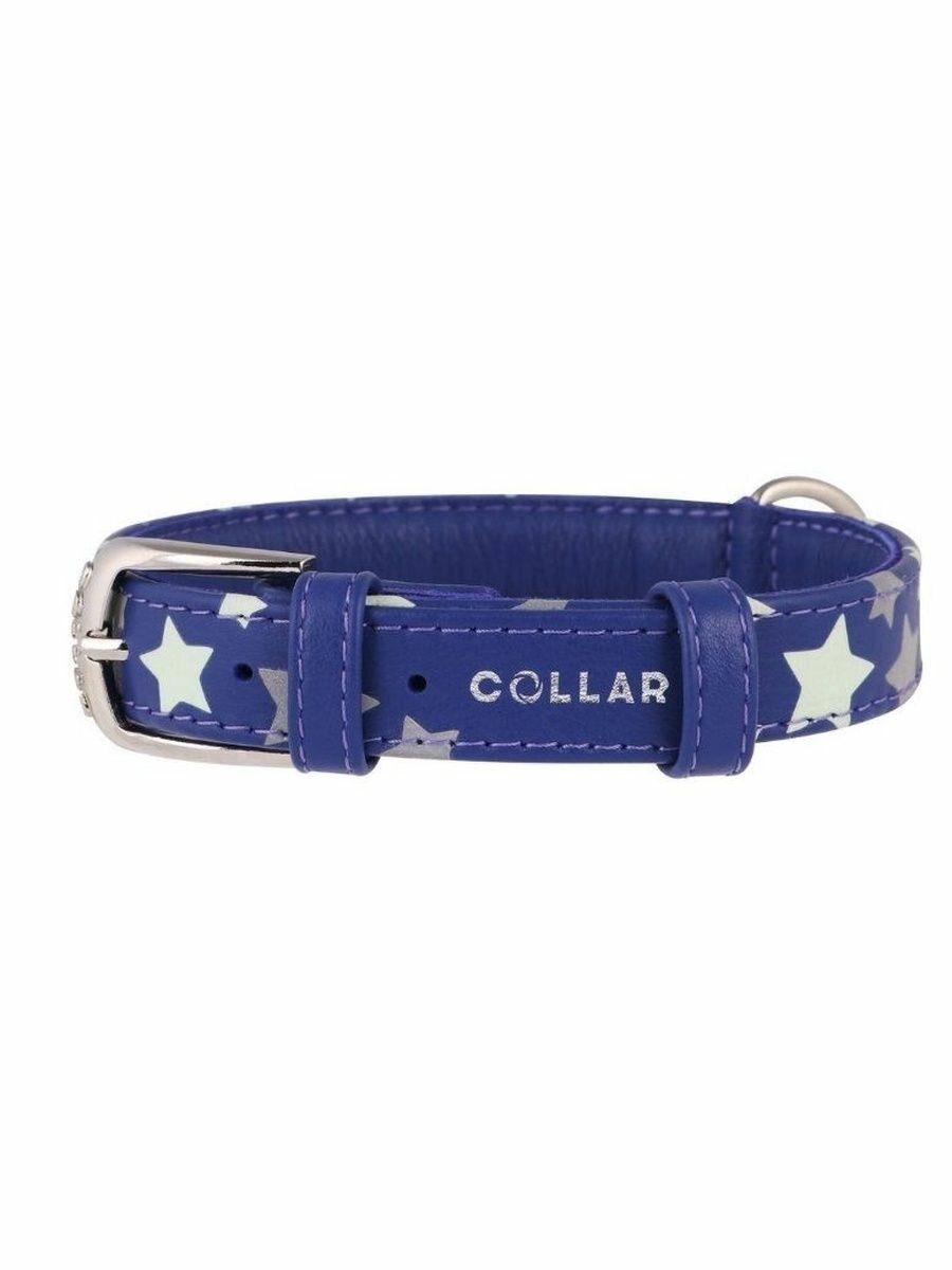 Ошейник для собак WAUDOG Glamour с узором "Звездочка" 15*270-360 мм, цвет синий