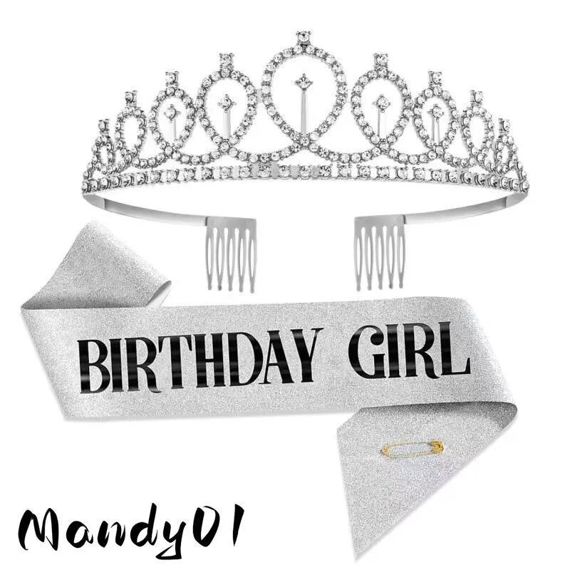 Короны на день рождения для женщин с кристаллами и лента на день рождения для девочек