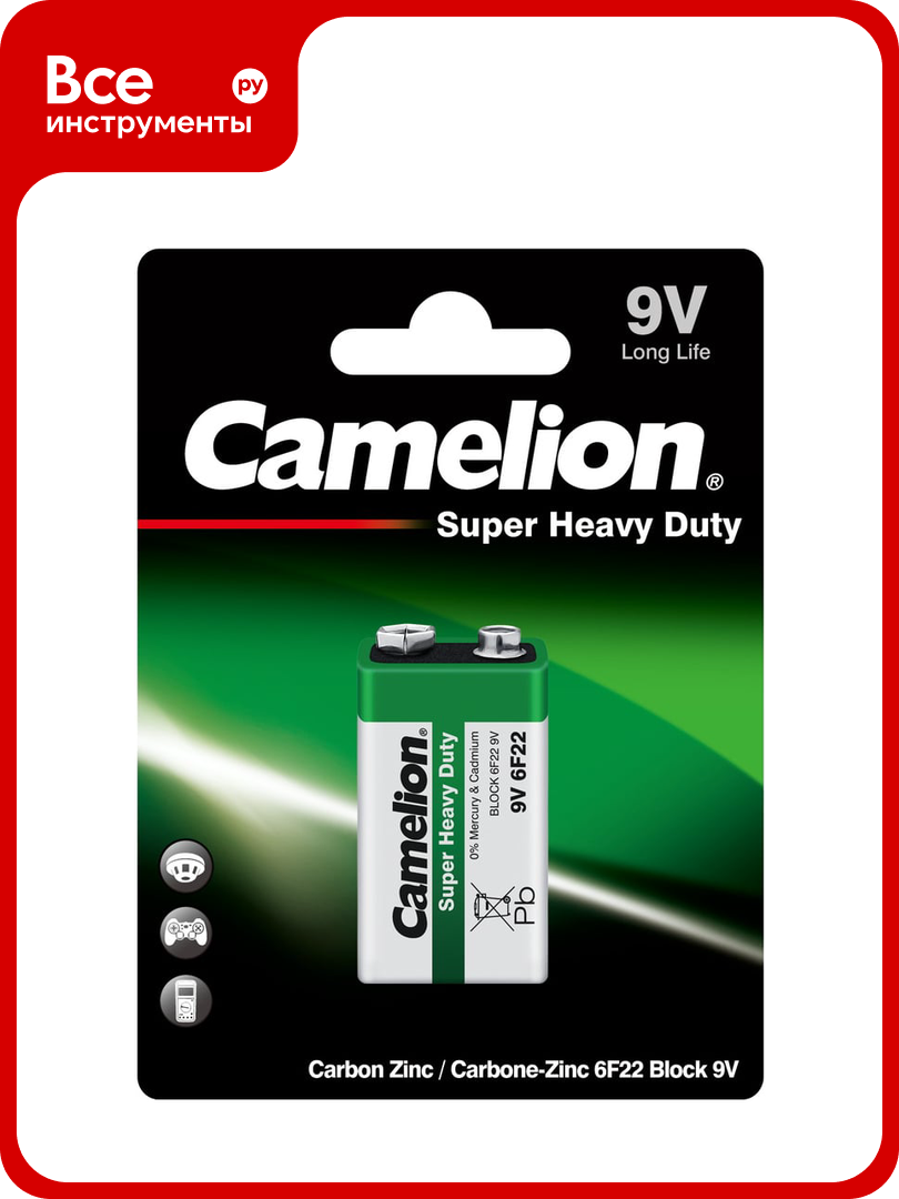 Батарейка солевая крона, 9В Camelion 6F22 SR-1 1663
