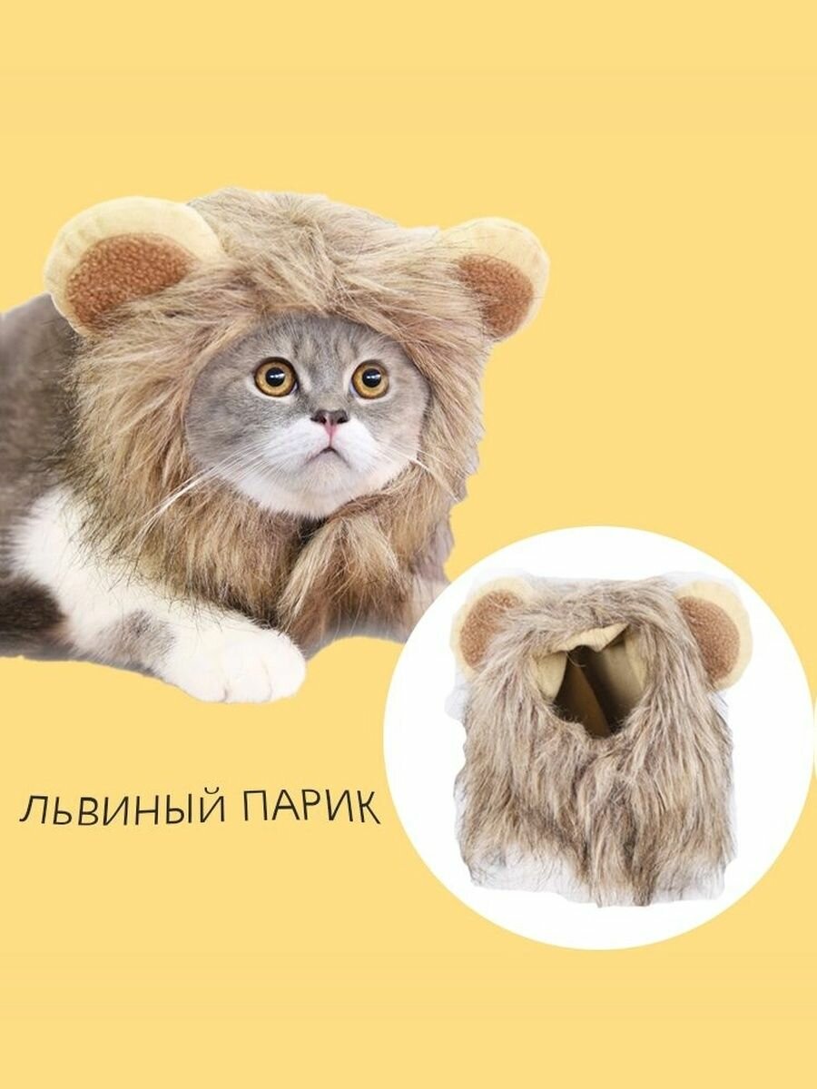Коричневая шапочка со львом, домашний парик, универсальная для кошек и собак