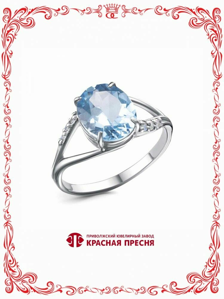 Кольцо, серебро, 925 проба, родирование, топаз, фианит