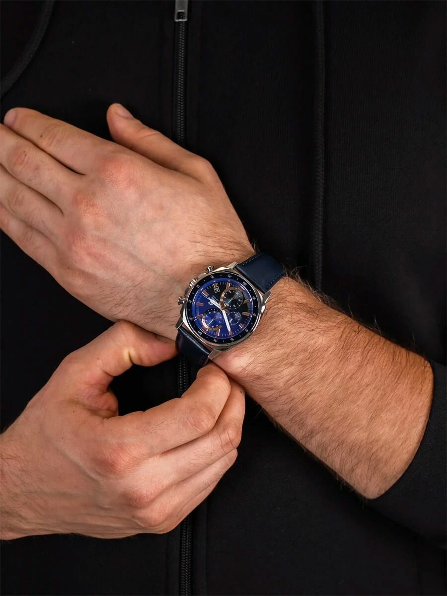 Наручные часы CASIO, серебряный, синий — фото 1
