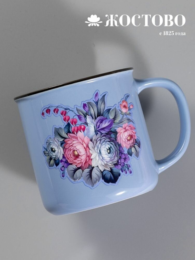 Кружка для чая керамическая с принтом Жостово в дачном стиле