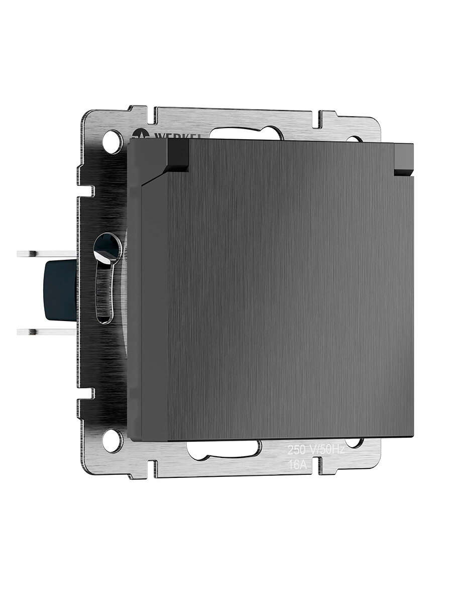 Встраиваемая розетка с заземлением с защитной крышкой и шторками Werkel W1171204, цвет графит рифленый, IP44