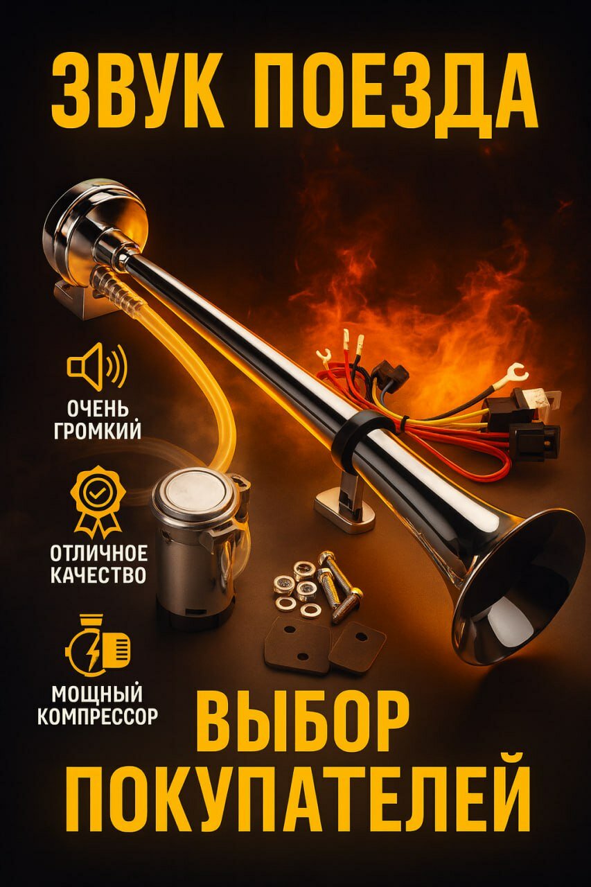 Автомобильный Сигнал 12V 150Db, Супер Громкий Гудок Поезда с Компрессором арт. 72232L
