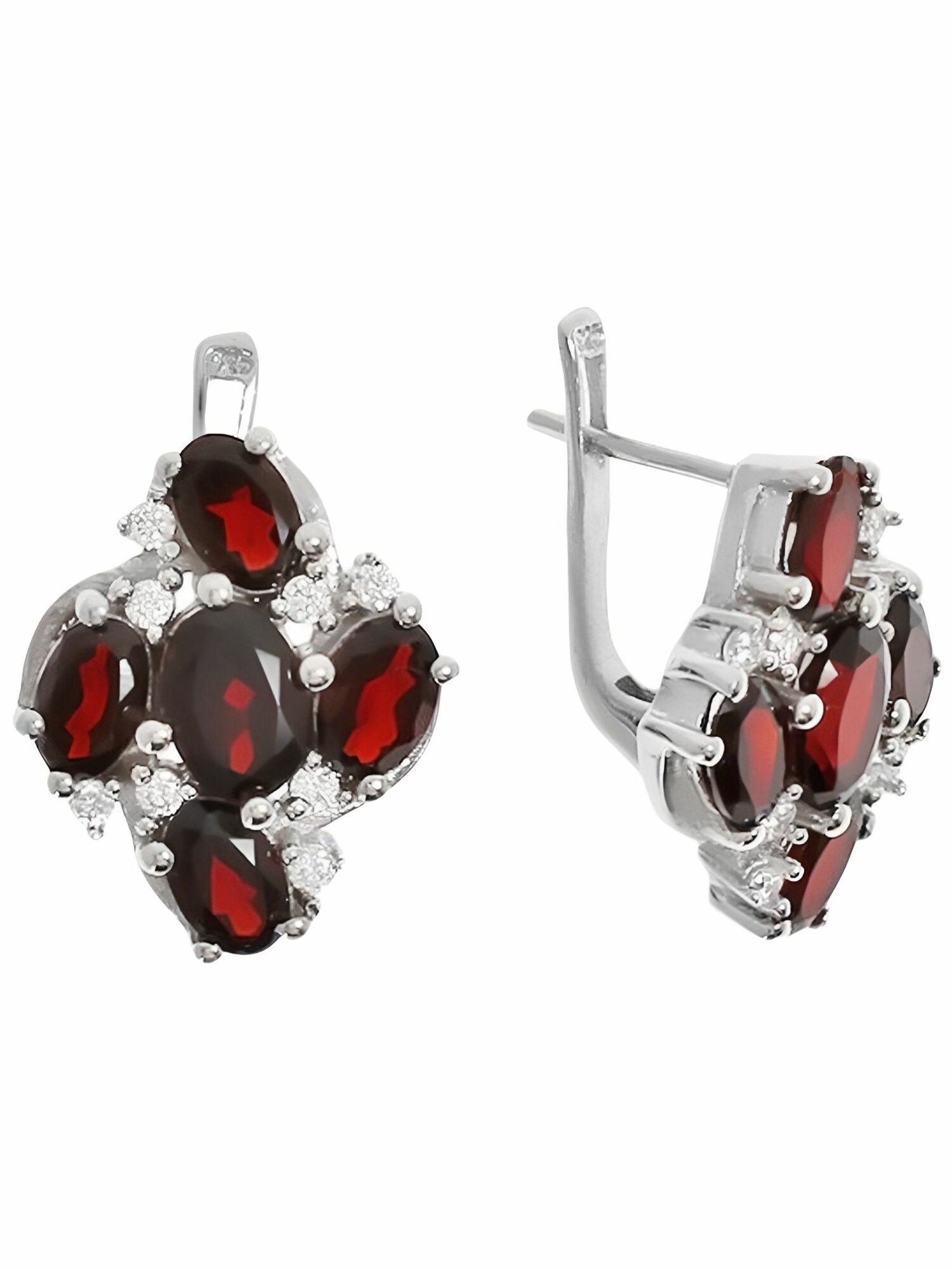 Серьги, серебро, 925 проба, родирование, фианит, гранат