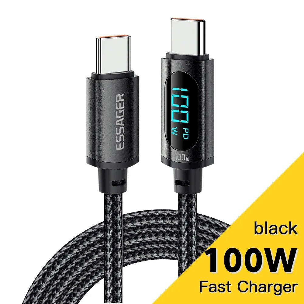 Essager PD 100 Вт USB-кабель типа C к USB C 7A Шнур для быстрой зарядки 1 м, Type C to Type C