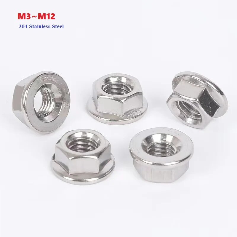 Фланцевые гайки из нержавеющей стали 304 M3 M4 M5 M6 M8 M10 M12 M10-(5pcs)